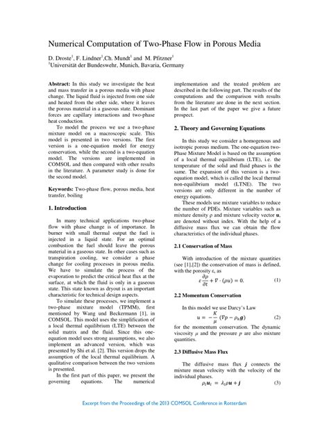 Pdf Numerical Computation Of Two Phase Flow In Porous Media