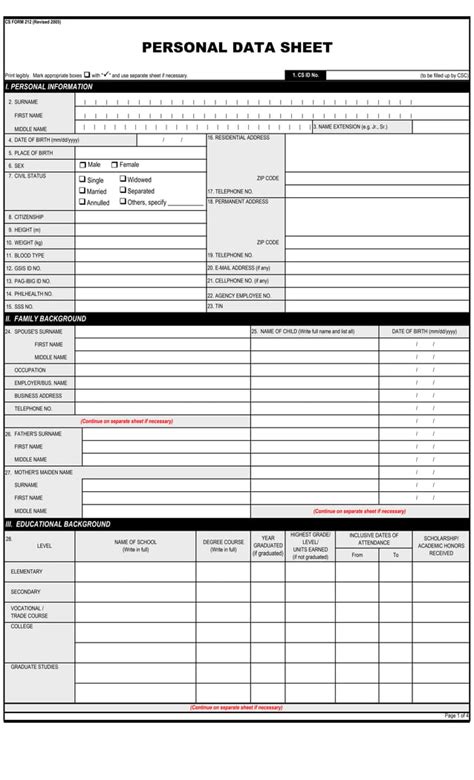 Personal Data Sheet Pds 2005 Revised Pdf