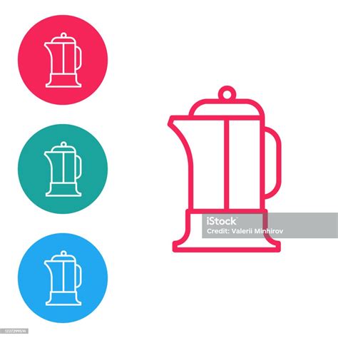 흰색 배경에 격리 된 빨간색 선 프랑스어 프레스 아이콘입니다 원 버튼으로 아이콘을 설정합니다 벡터 일러스트레이션 누름 버튼에 대한 스톡 벡터 아트 및 기타 이미지 Istock