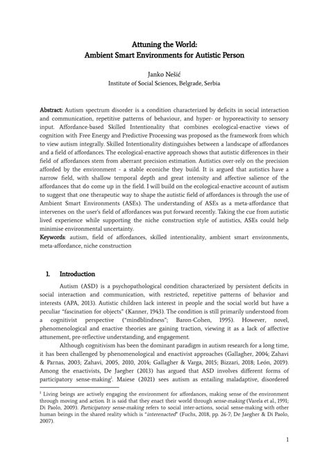 Pdf Attuning The World Ambient Smart Environments For Autistic Persons