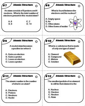 Atomic Structure Task Cards Atoms Task Cards By Science Spot TpT