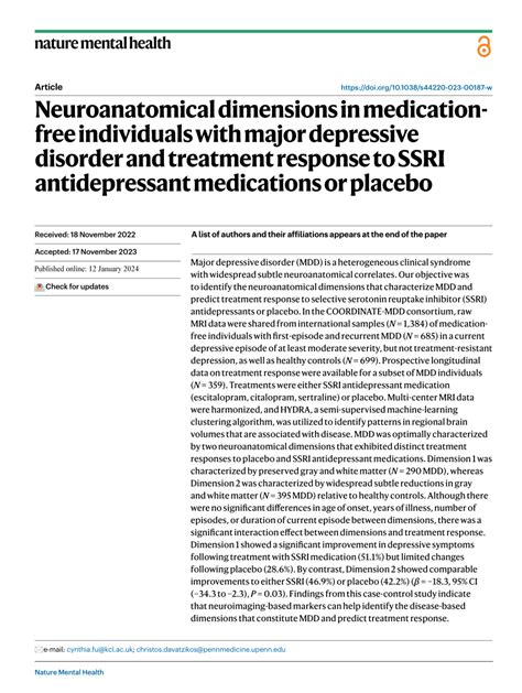 Pdf Neuroanatomical Dimensions In Medication Free Individuals With Major Depressive Disorder