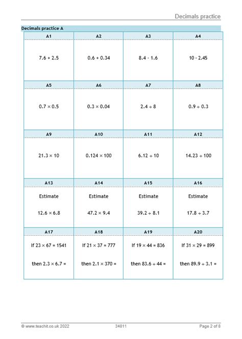Decimals Practice Number Ks3 4 Teachit