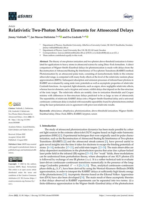 Pdf Relativistic Two Photon Matrix Elements For Attosecond Delays