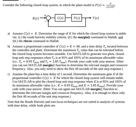 Solved Consider The Following Closed Loop System In Which