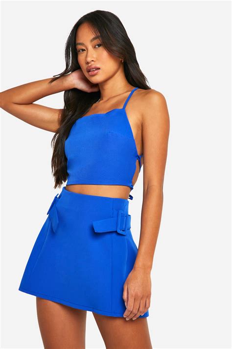 Skirts Woven Double Buckle Detail Micro Mini Skirt Boohoo