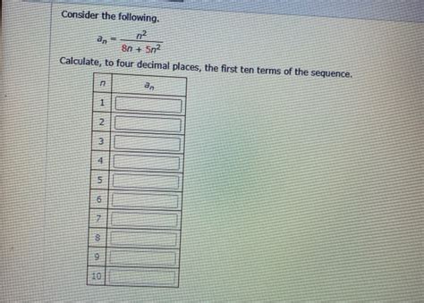 solved consider the following n2 an 8n 5n2 calculate