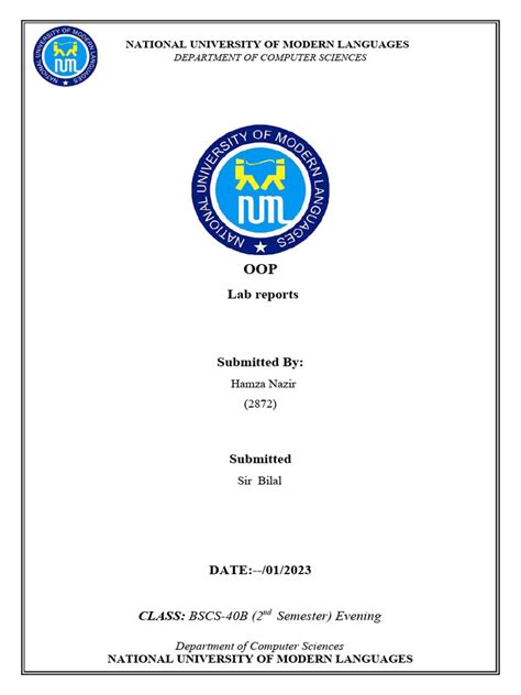 Hamza Nazir 2872 Oop Lab Report Pdf Method Computer Programming