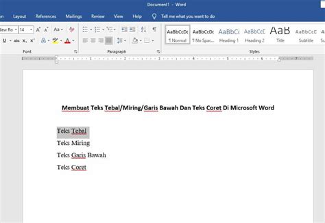 Cara Membuat Teks Tebalmiringgaris Bawah Dan Garis Tengah Di Microsoft Word