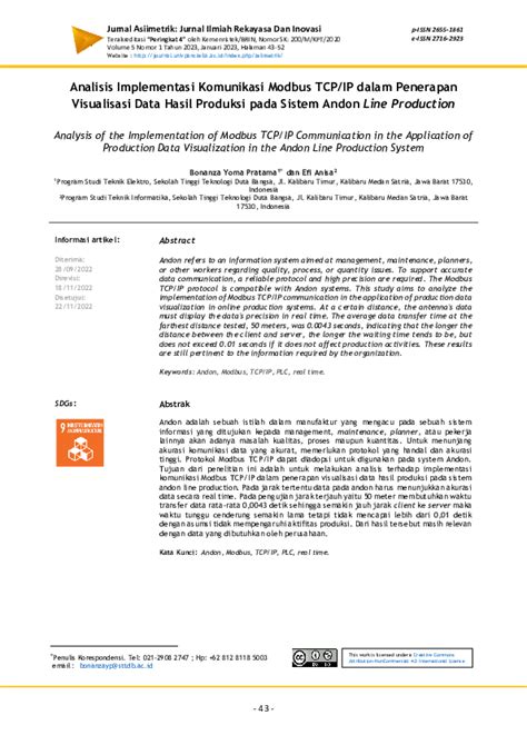 Pdf Analisis Implementasi Komunikasi Modbus Tcp Ip Dalam Penerapan Visualisasi Data Hasil