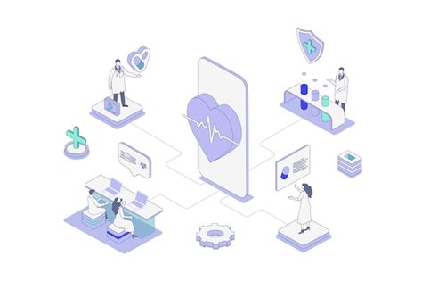 이소메트릭 컨셉 웹을 위한 이소메터리 디자인 모바일 앱에서 심장과 상담을 받는 사람 심장과 진단 심장 치료 약국 약물