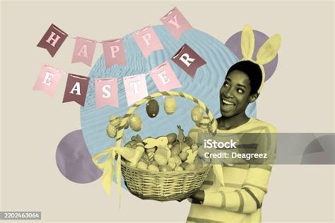 트렌드 템플릿 스케치 디자인 3d 사진 콜라주 4 월 전통 축제 종교 계절 부활절 젊은 여자 보류 가방 수집 달걀 미소 18 19세에 대한 스톡 사진 및 기타 이미지