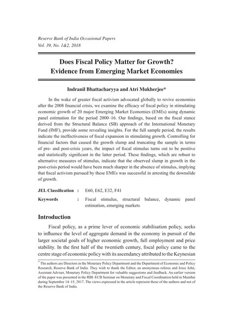 Pdf Does Fiscal Policy Matter For Growth Evidence From Emerging