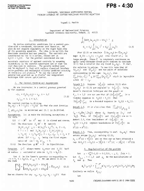 Nonsmooth Nonconvex Distributed Control Problem Governed By Coupled