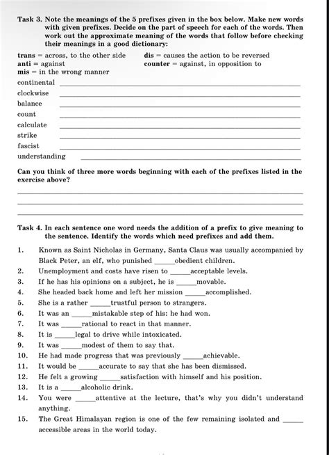 Task 3 Note The Meanings Of The 5 Prefixes Given In The Box Below Make New Words With Given