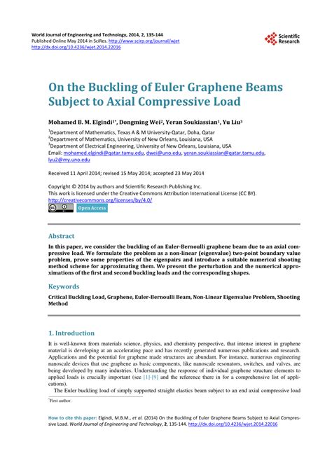 Pdf On The Buckling Of Euler Graphene Beams Subject To Axial Compressive Load
