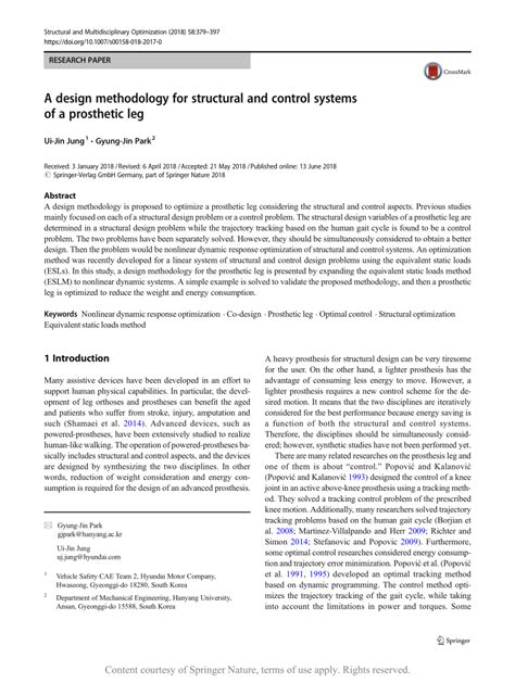 A Design Methodology For Structural And Control Systems Of A Prosthetic Leg