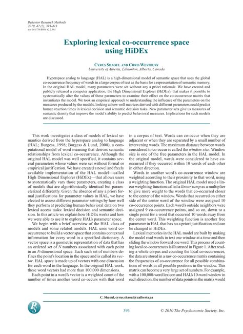 Pdf Exploring Lexical Co Occurrence Space Using Hidex