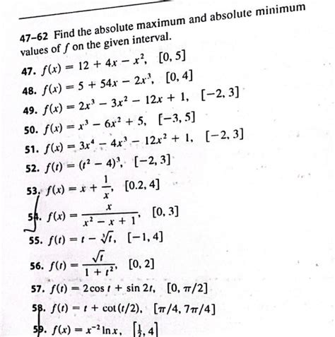 Solved 47 62 Find The Absolute Maximum And Absolute Chegg Com