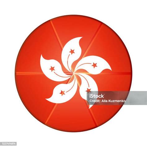 홍콩 국기가 있는 유리 라이트 볼 둥근 구 템플릿 아이콘 국가 기호 흰색 배경에 강조 표시된 광택 사실적 공 3d 추상 벡터 일러스트레이션 큰 거품 홍콩 국기에 대한 스톡
