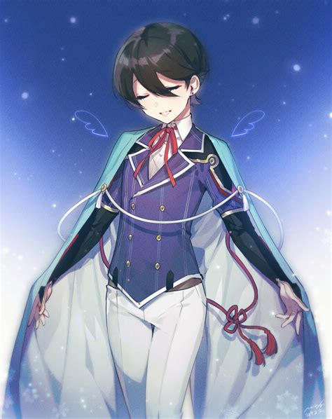 Safebooru 1boy Black Hair Cape Closed Eyes Double Breasted Earrings
