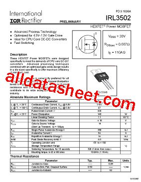 IRL3502 Datasheet(PDF) - International Rectifier