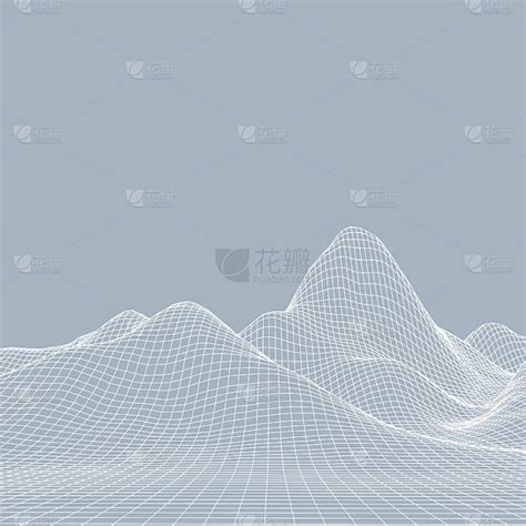 抽象矢量景观背景。网络空间网格。3 D技术说明。