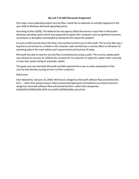 My Unit 7 CS 3307 Discussion Assignment My Unit 7 CS 3307 Discussion Assignment One Major