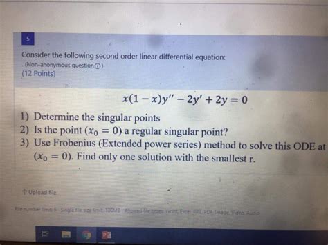 Solved 5 Consider The Following Second Order Linear