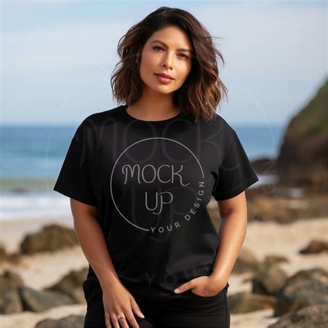 Plus Size Latina Woman Black Gildan 5000 Mockup 5000 Diversity Mockup