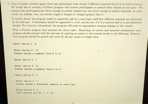 Solved 425p Consider A Lottery Game Where Any Participant Must Choose