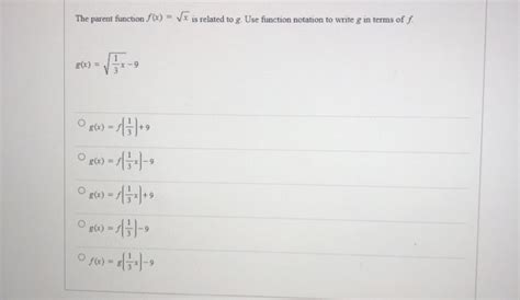 Solved The Parent Function Fx Vx Is Related To G Use Chegg Com
