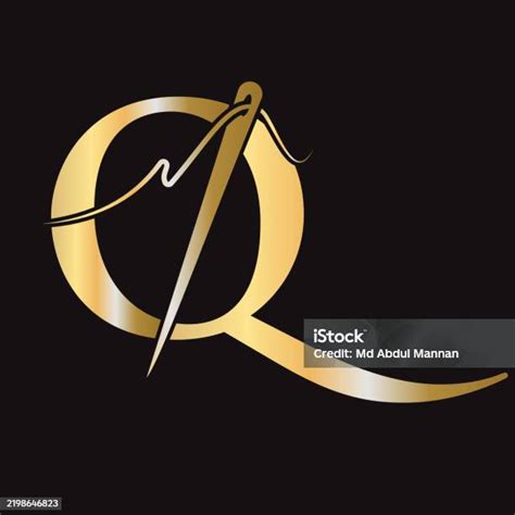 이니셜 Q 바느질 바늘 로고 디자인 자수 섬유 패션 천 패브릭 기호 가위에 대한 스톡 벡터 아트 및 기타 이미지 가위 공예 공예 제품 Istock