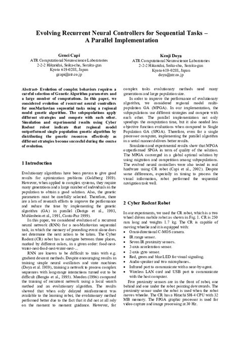 Pdf Evolving Recurrent Neural Controllers For Sequential Tasks A Parallel Implementation