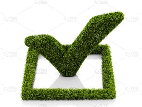 绿草勾号符号在白色方块上