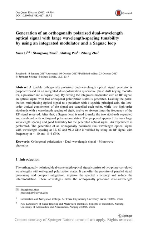 Generation Of An Orthogonally Polarized Dual Wavelength Optical Signal With Large Wavelength