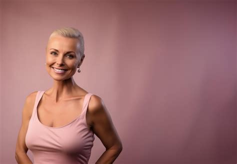Premium Ai Image Cheerful Breast Cancer Survivor Woman On A Pink