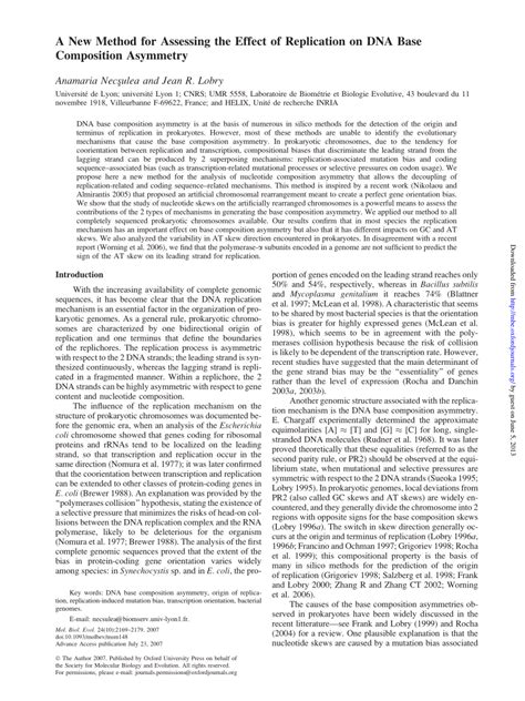 Pdf A New Method For Assessing The Effect Of Replication On Dna Base Composition Asymmetry