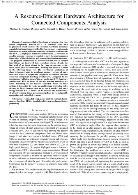 Pdf A Resource Efficient Hardware Architecture For Connected Component Analysis
