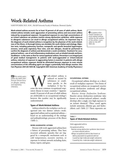 Aafp Work Related Asthma Pdf
