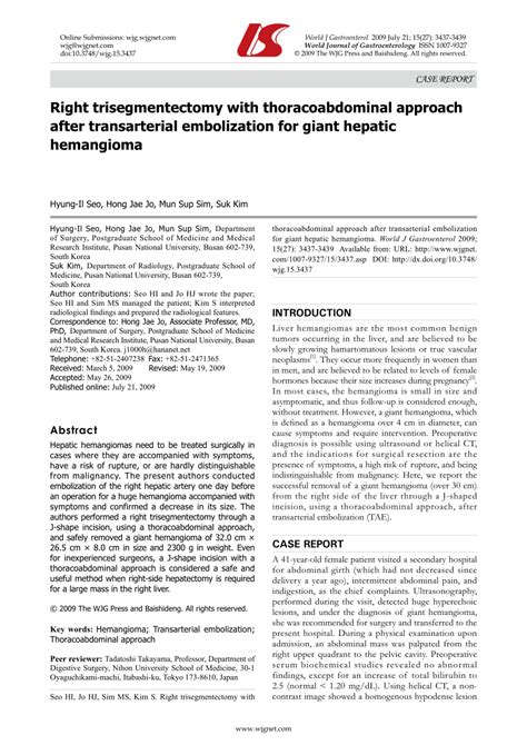 Pdf Right Trisegmentectomy With Thoracoabdominal Approach After Transarterial Embolization For