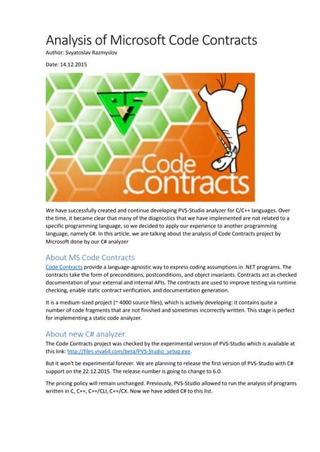 Analysis Of Microsoft Code Contracts Pdf