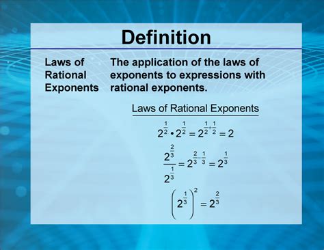 Video Definition 19 Rationals And Radicals Laws Of Rational Exponents Media4math