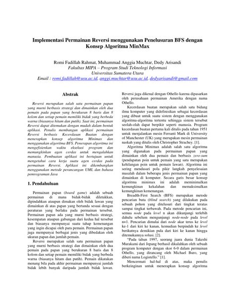 Pdf Implementasi Permainan Reversi Menggunakan Penelusuran Bfs Dengan