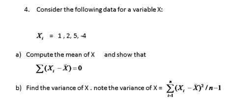 Solved Consider The Following Data For A Variable X X Chegg