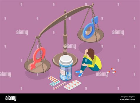3d Isometric Flat Conceptual Illustration Of Hormone Imbalance Disbalance Of Testosterone And