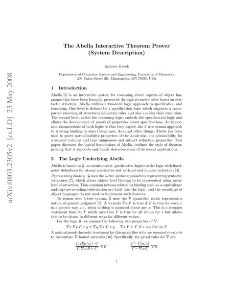 Pdf The Abella Interactive Theorem Prover System Description