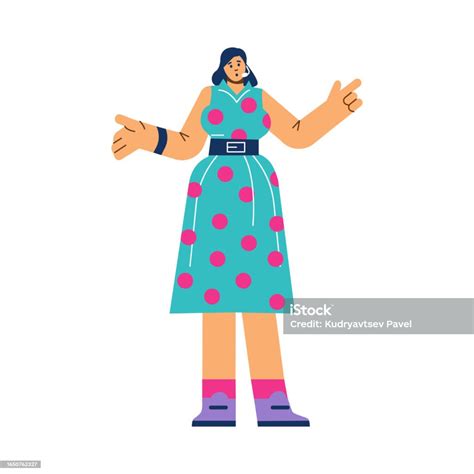 마이크를 들고 포즈를 취하고 설명하고 보여주고 벡터 비즈니스 멘토 강사 코치 또는 교사를 소개하는 여성 가리키기에 대한 스톡 벡터 아트 및 기타 이미지 Istock