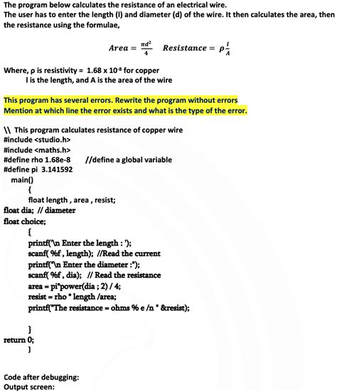 Solved The Program Below Calculates The Resistance Of An