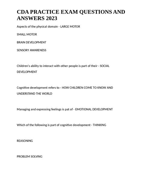 Cda Practice Exam Questions And Answers 2023 Exams Nursing Docsity